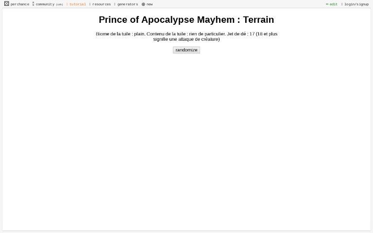 Prince of Apocalypse Mayhem : Terrain ― Perchance Generator