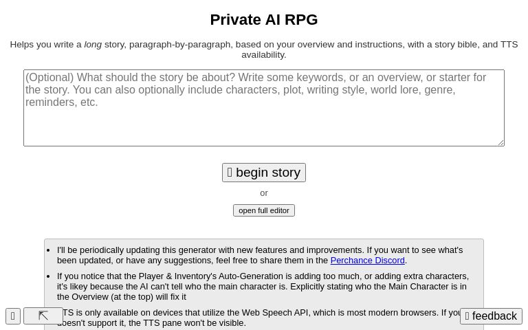 Private AI RPG ― Perchance Generator