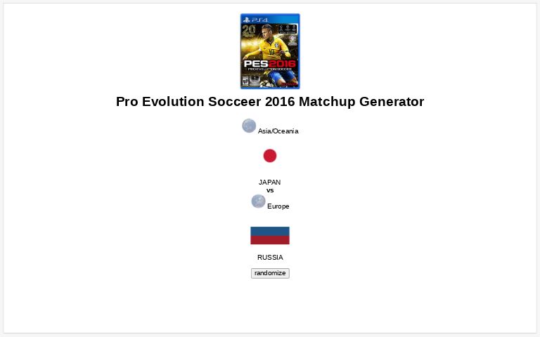 Pro Evolution Socceer 2016 Matchup Generator