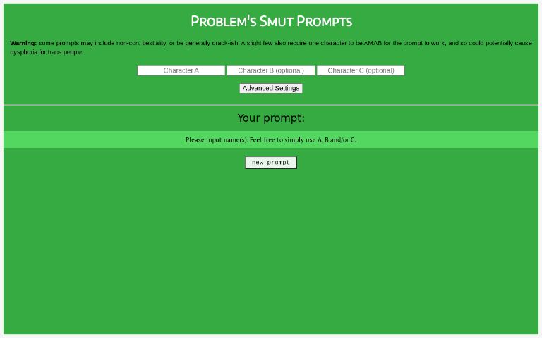 Problem's Smut Prompts ― Perchance Generator