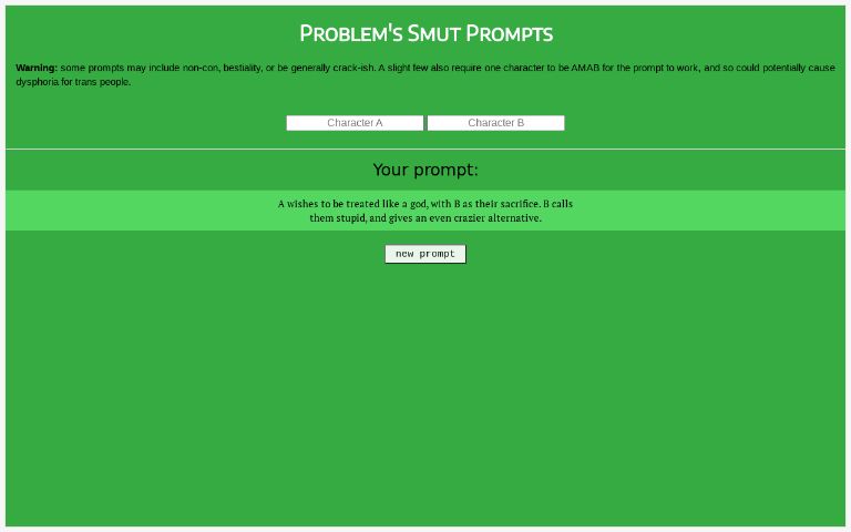 Problem's Smut Prompts ― Perchance Generator