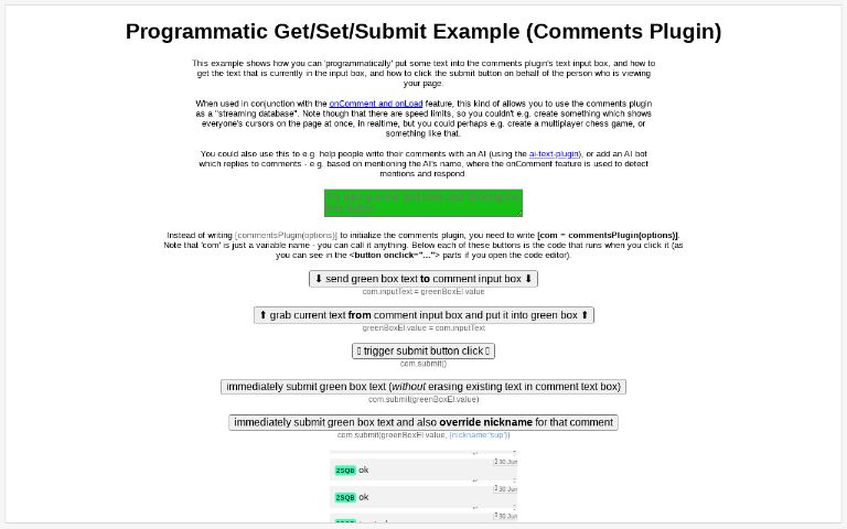 Programmatic Get/Set/Submit Example (Comments Plugin)