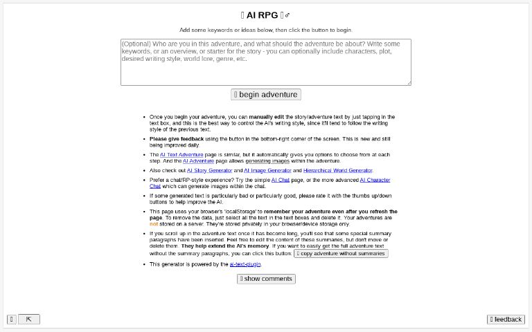 AI RPG - Text Adventure - free, unlimited, no sign-up ― Perchance Generator