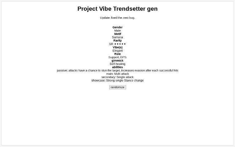 Project Vibe Trendsetter gen ― Perchance Generator