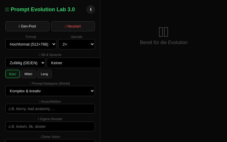 🧠🧬 Prompt Evolution Lab 3.0 ― Perchance Generator