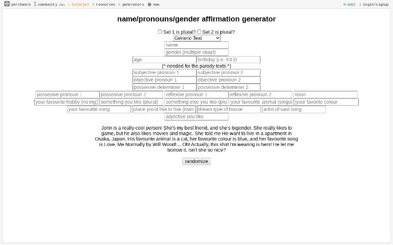 Name Pronouns Gender Affirmation Generator