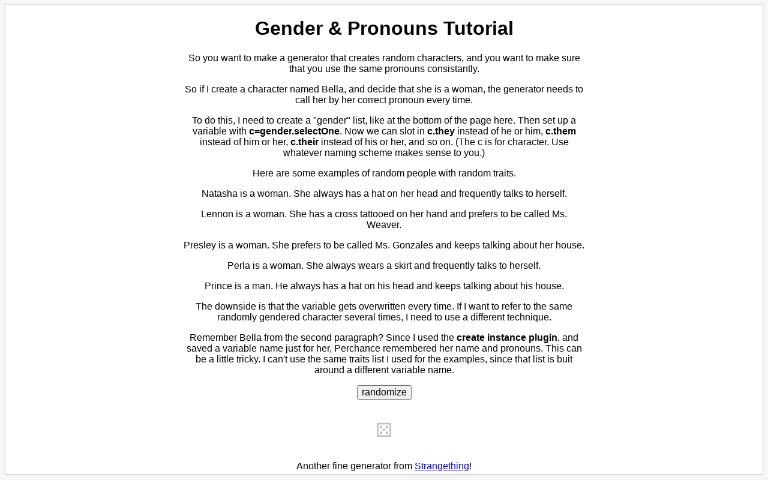 Gender & Pronouns Tutorial ― Perchance Generator