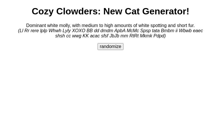 Cozy Clowders: New Cat Generator!