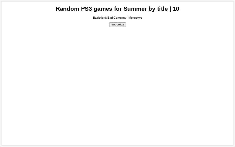 Random PS3 games for Summer by title | 10 ― Perchance Generator