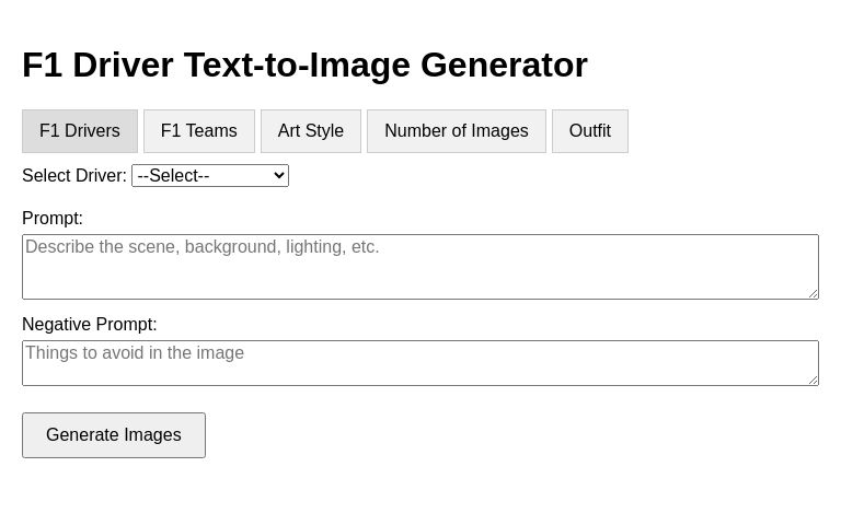 F1 Driver Text-to-Image Generator