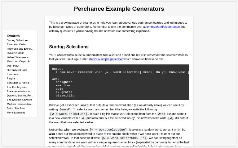 Perchance Example Generators