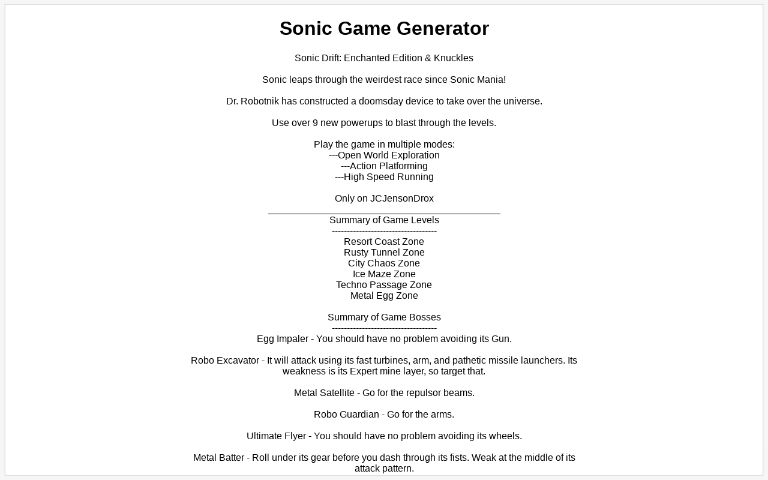Sonic Game Generator