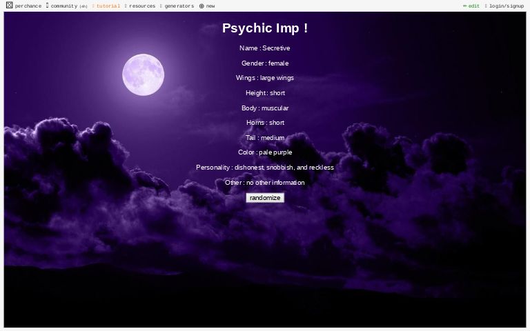 Psychic Imp ! ― Perchance Generator