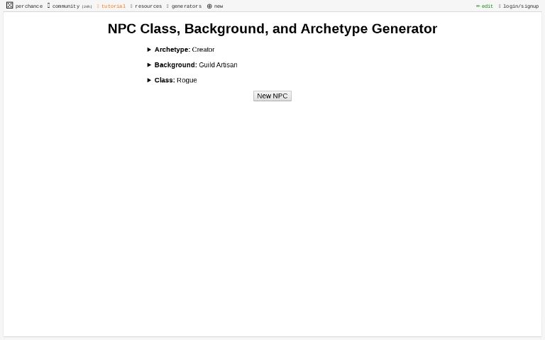 NPC Class, Background, and Archetype Generator