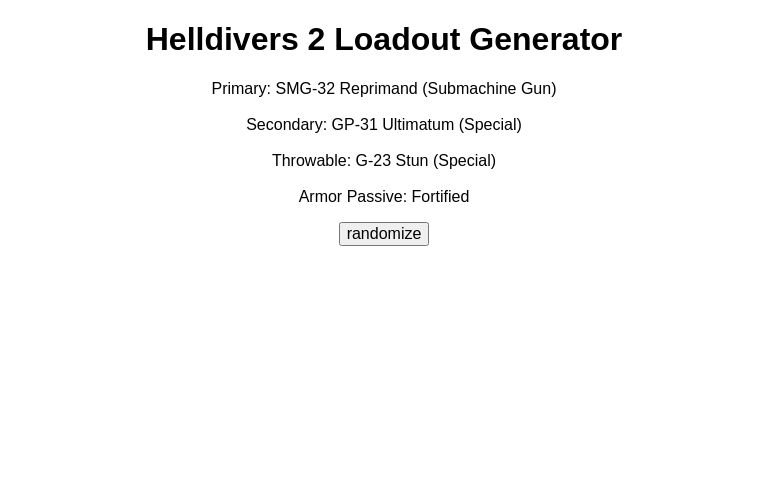 Helldivers 2 Loadout Generator