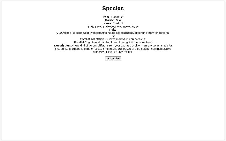 Species ― Perchance Generator