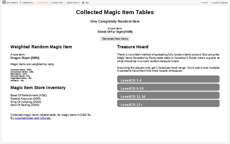 Collected Magic Item Tables ― Perchance Generator