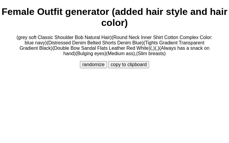 Female Outfit generator (added hair style and hair color)