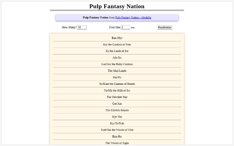 Pulp Fantasy Nation ― Perchance Generator
