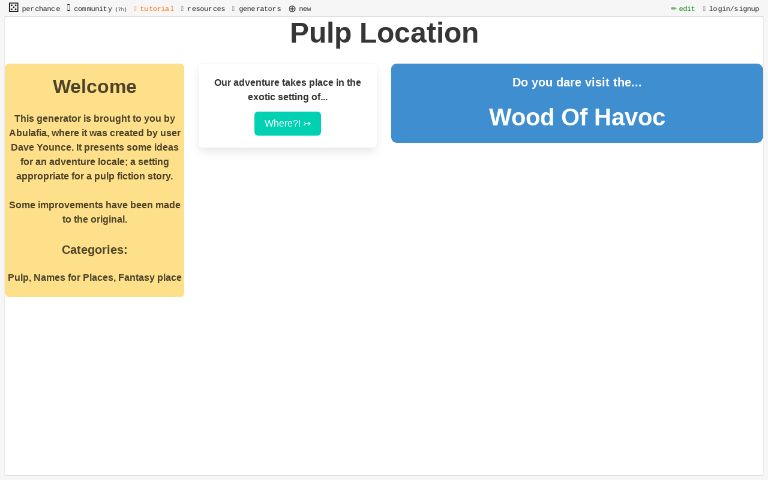 Pulp Location ― Perchance Generator