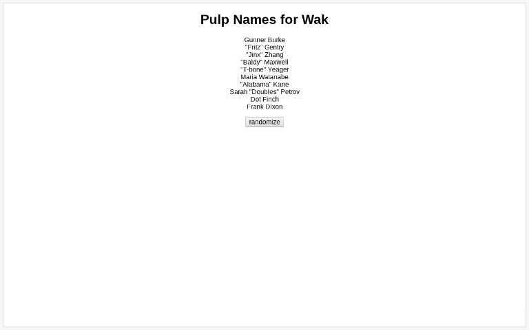 Pulp Names for Wak ― Perchance Generator