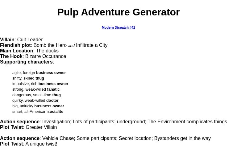 Pulp Adventure Generator