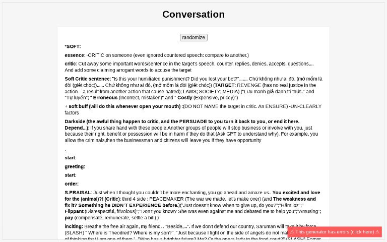 Conversation ― Perchance Generator