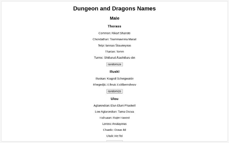 Dungeon and Dragons Names ― Perchance Generator