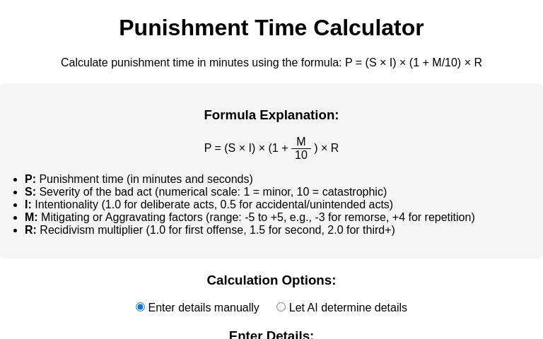 Punishment Time Calculator ― Perchance Generator