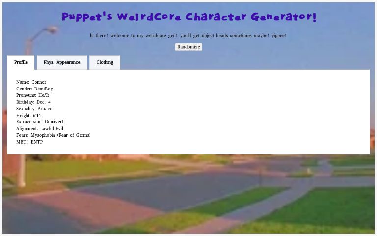 Puppet's WeirdCore Character Generator!