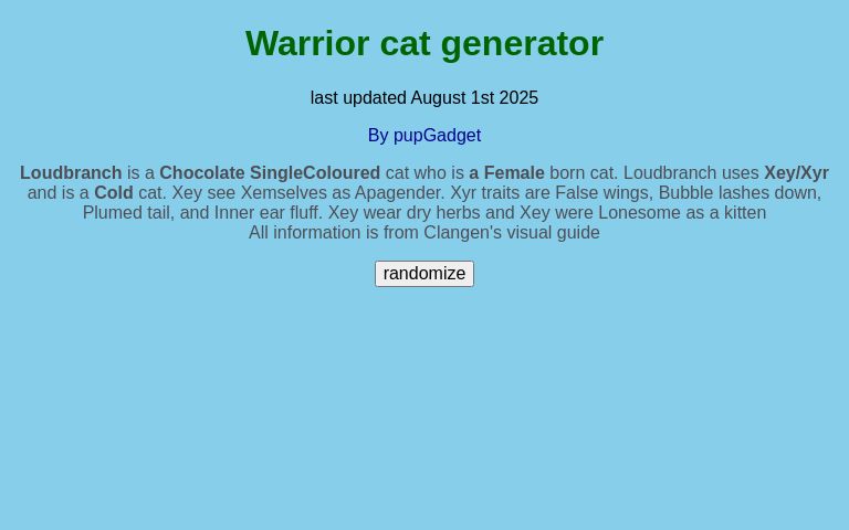 Warrior cat generator