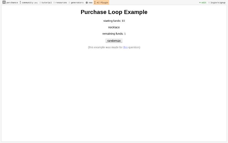 Purchase Loop Example ― Perchance Generator