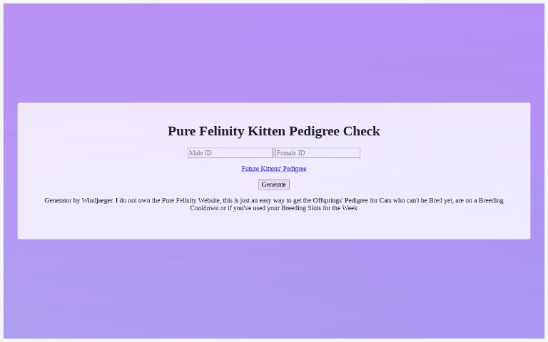 Pure Felinity Kitten Pedigree Check ― Perchance Generator