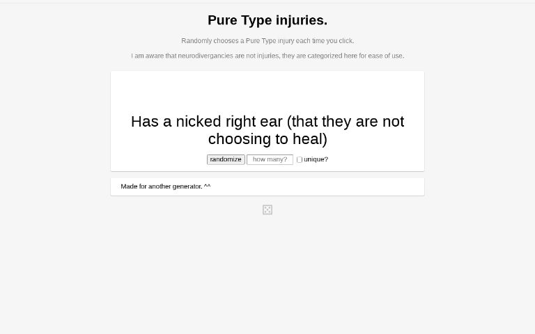 Pure Type injuries. ― Perchance Generator