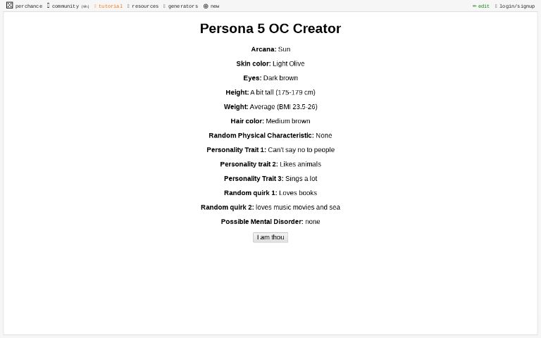 Persona 5 OC Creator ― Perchance Generator