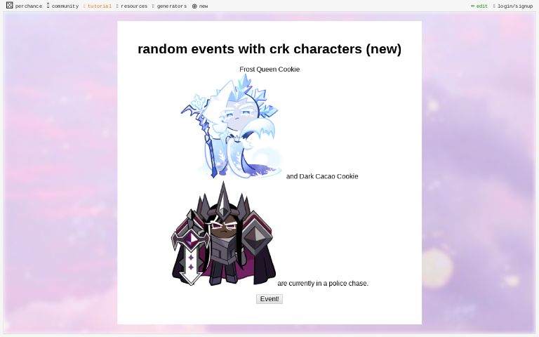 random events with crk characters (new) ― Perchance Generator