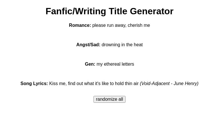 Fanfic/Writing Title Generator