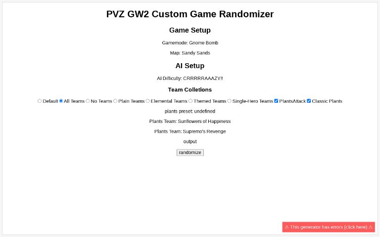 PVZ GW2 Custom Game Randomizer ― Perchance Generator