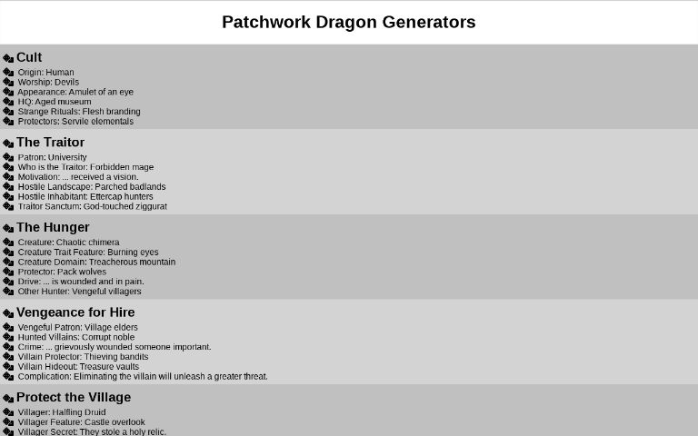 Patchwork Dragon Generators