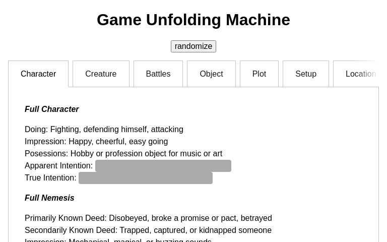 Game Unfolding Machine ― Perchance Generator