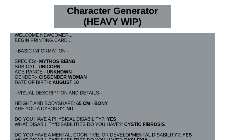 Character Generator (HEAVY WIP)