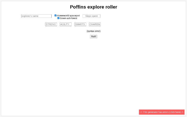 Poffins explore roller ― Perchance Generator