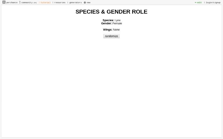 SPECIES & GENDER ROLE ― Perchance Generator