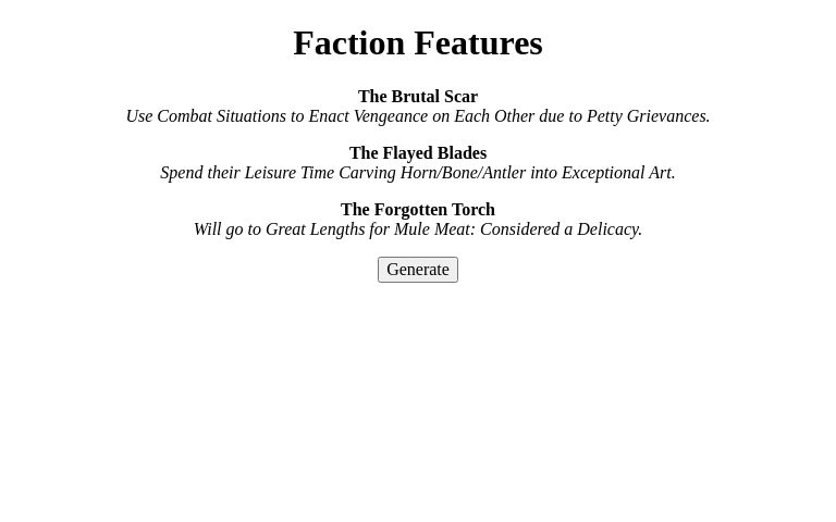 Faction Features ― Perchance Generator