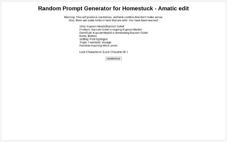 Random Prompt Generator for Homestuck - Amatic edit