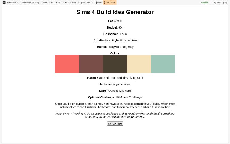 Sims 4 Build Idea Generator
