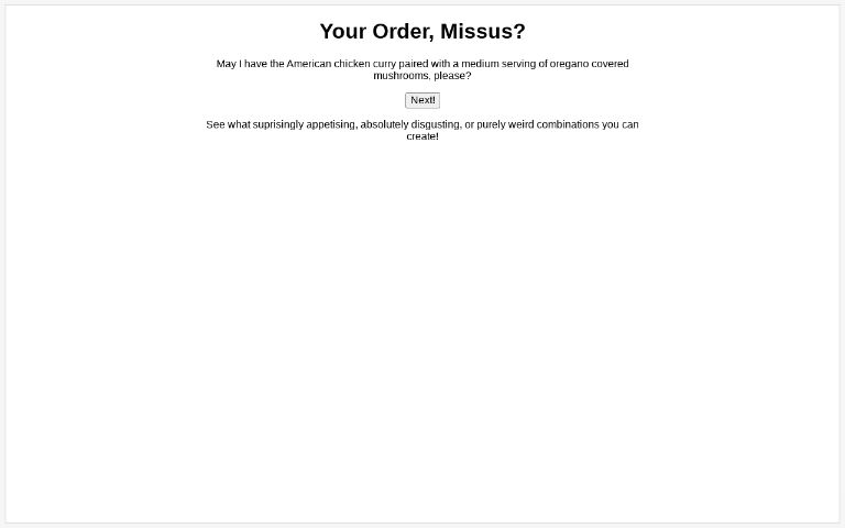 Your Order, Missus? ― Perchance Generator