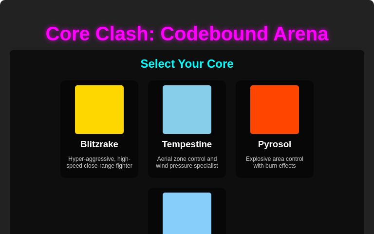 Core Clash: Codebound Arena ― Perchance Generator