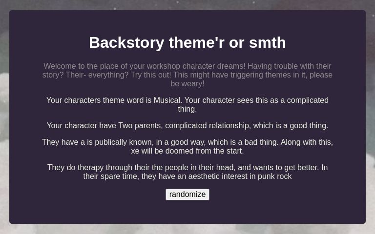 Backstory theme'r or smth ― Perchance Generator