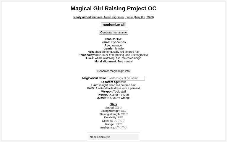 Magical Girl Raising Project OC ― Perchance Generator